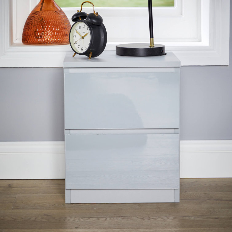 17 Stories Rishin 2 Drawer High Gloss Bedside Cabinet Unit | Wayfair.co.uk